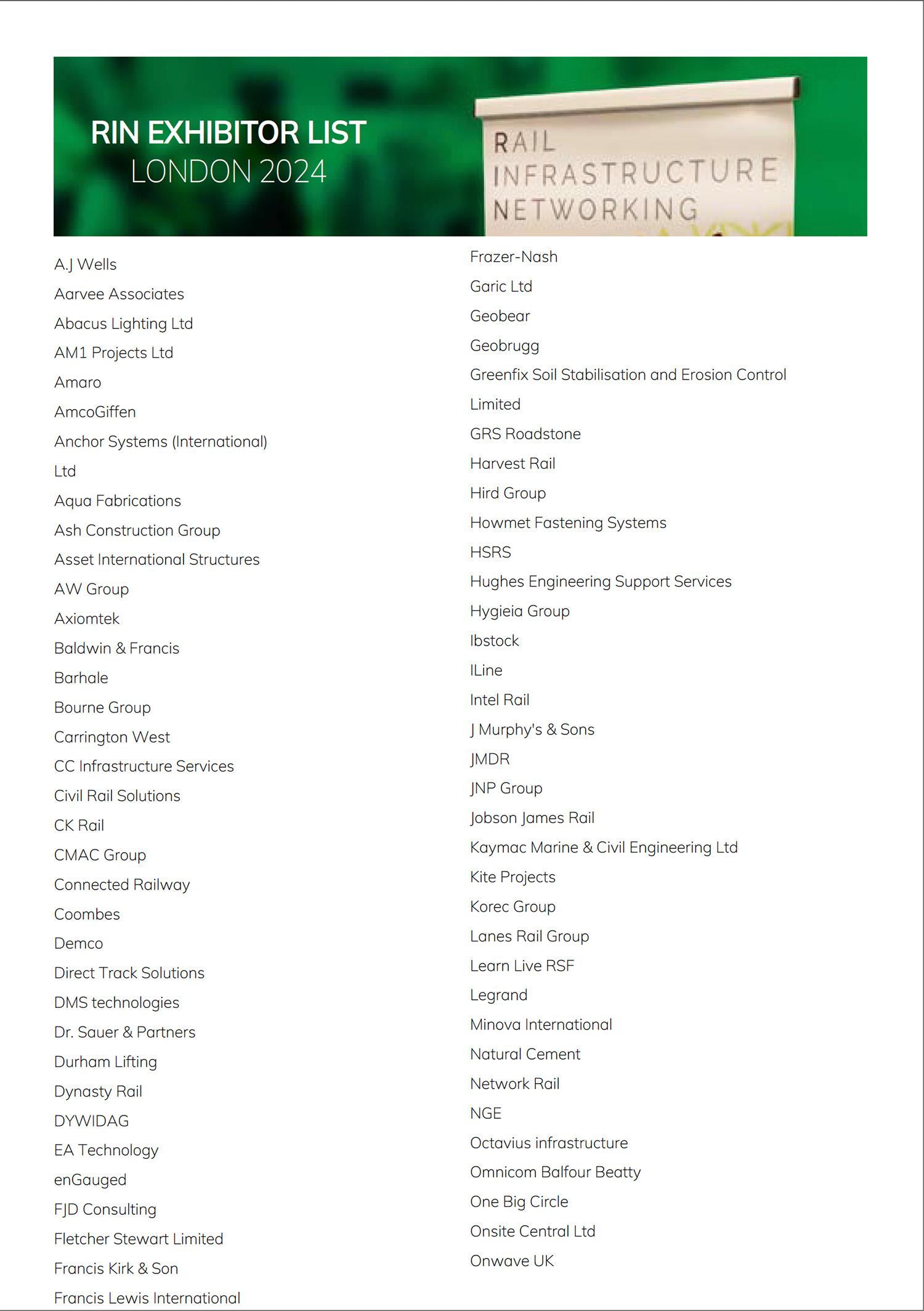 Booked Exhibitors | Rail Infrastructure Networking